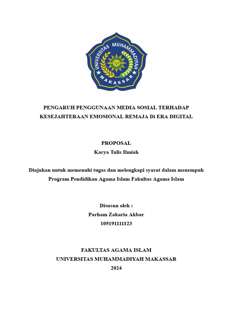 PENGARUH PENGGUNAAN MEDIA SOSIAL TERHADAP - KESEJAHTERAAN EMOSIONAL REMAJA Di ERA DIGITAL | PDF