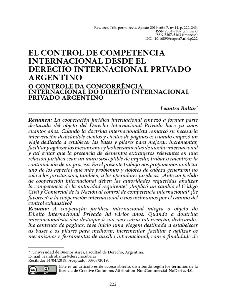 El Control de Competencia Internacional Desde El D | PDF | Jurisdicción ...