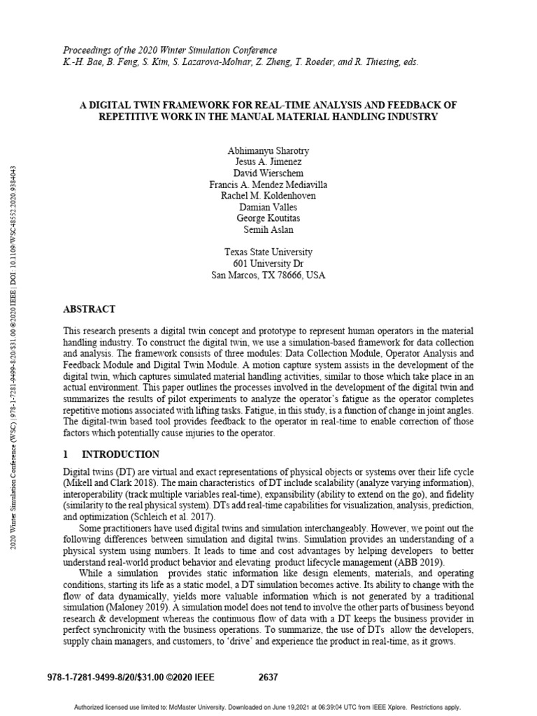 A Digital Twin Framework For Real Time Analysis And Feedback Of