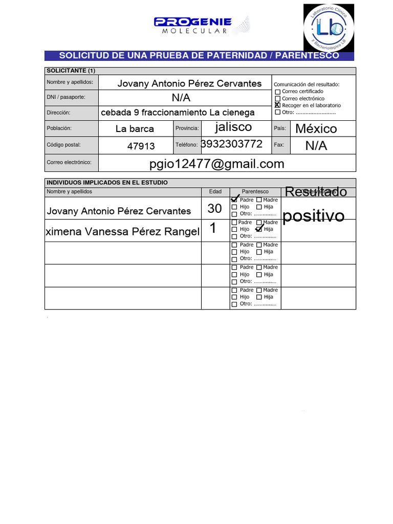 Formato de Prueba de Adn - 1708586925426 | PDF