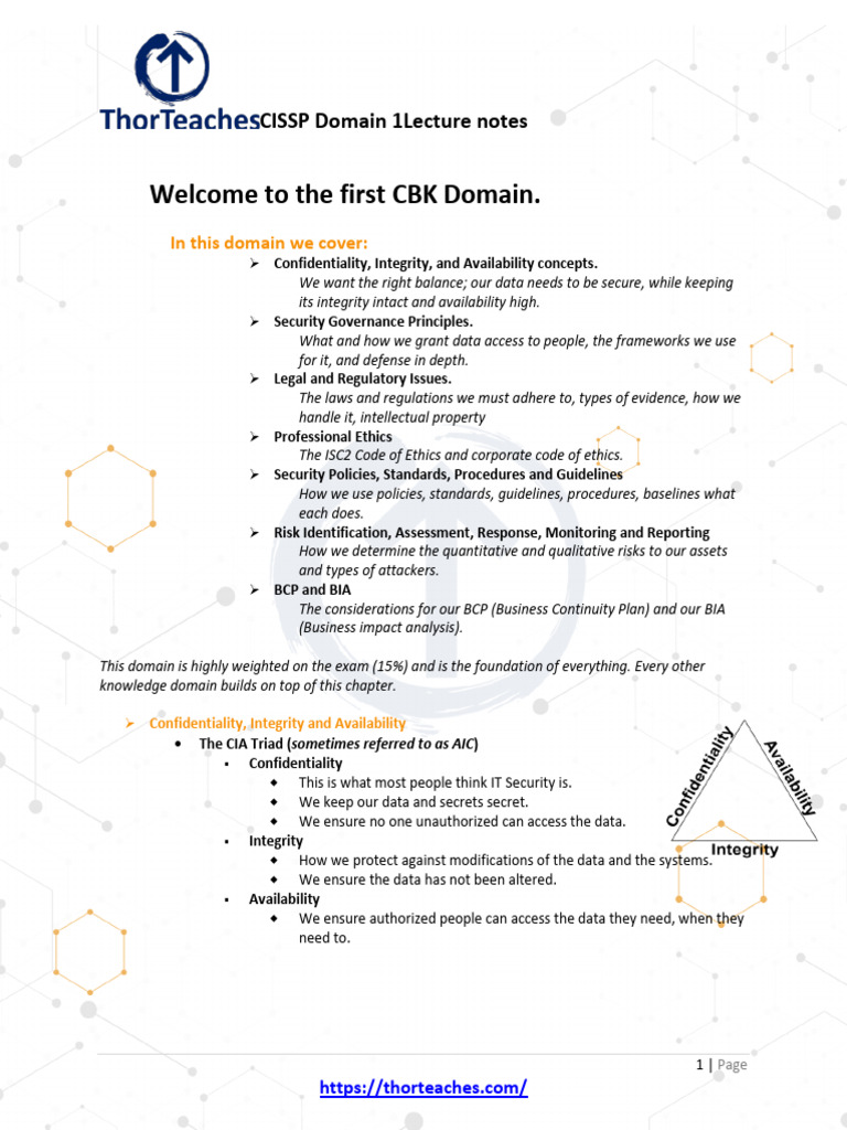 CISSP Study Guide by Thor Teaches | PDF | Information Security | Risk