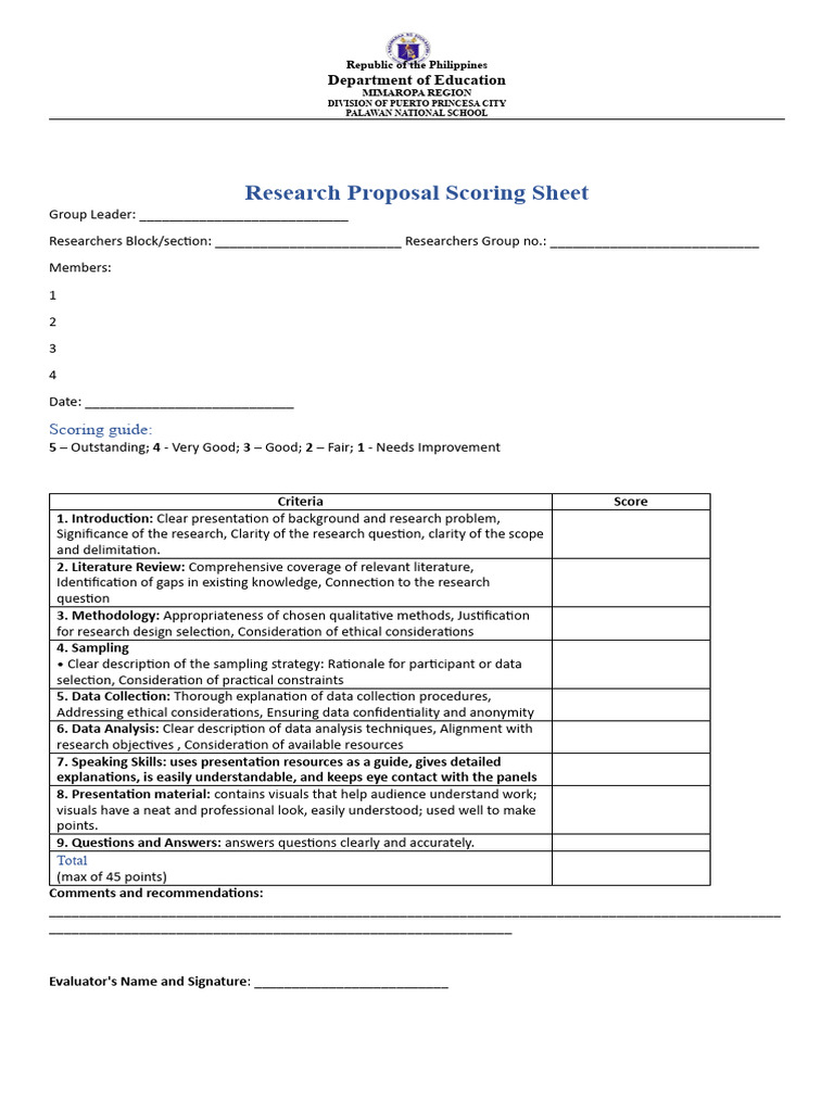 Research Proposal Scoring Sheet 2024 | PDF