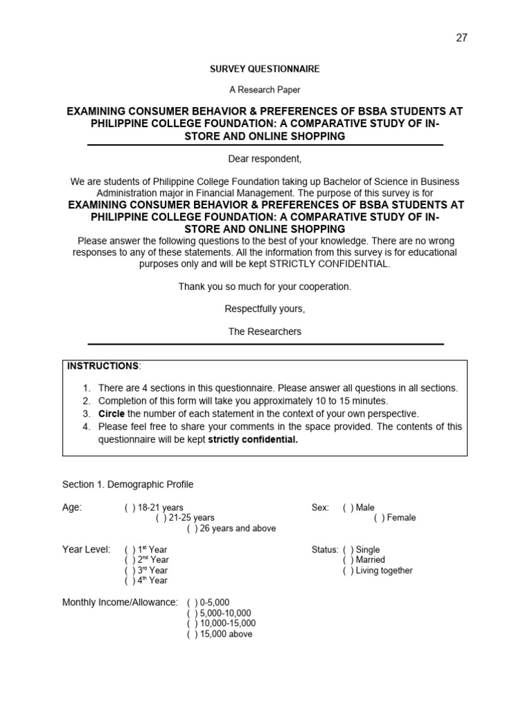 Survey Questionnaire | PDF | Online Shopping | Retail