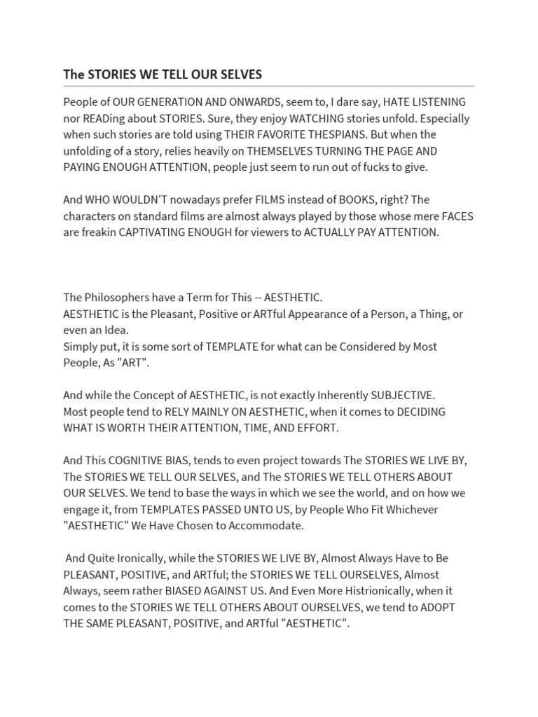 The STORIES WE TELL OURSELVES | PDF | Aesthetics | Cognition