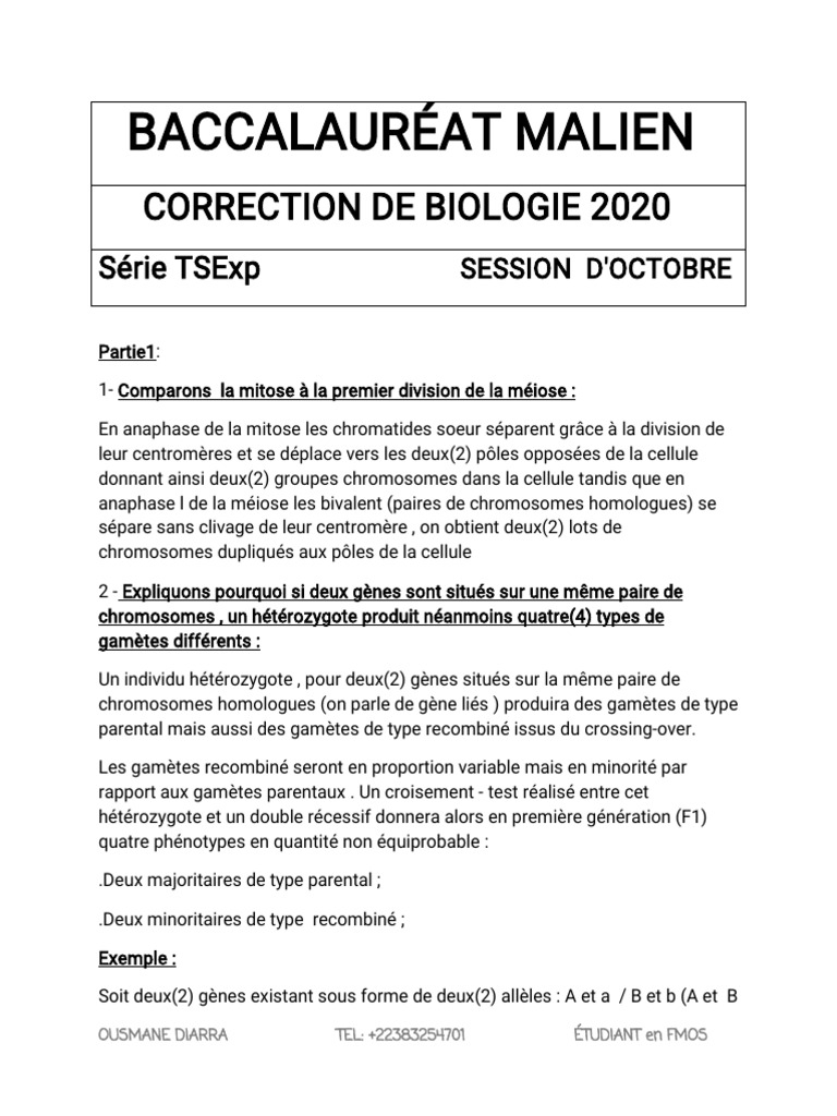 Correction Bac Biologie 2020 TSExp | PDF