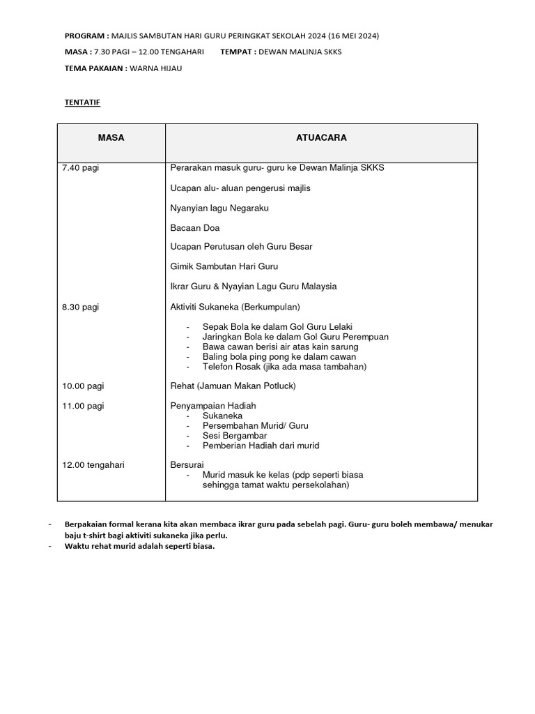 Tentatif, Ajk Pelaksana, Ahli Kumpulan Sambutan Hari Guru | PDF Tentatif, Ajk Pelaksana, Ahli Kumpulan Sambutan Hari Guru | PDF