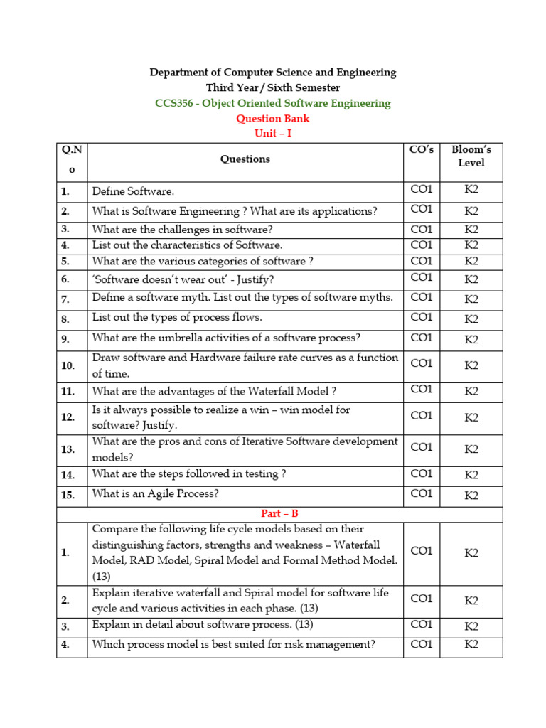 CCS356 OOSE QUESTION BANK New Format | PDF | Software Testing ...