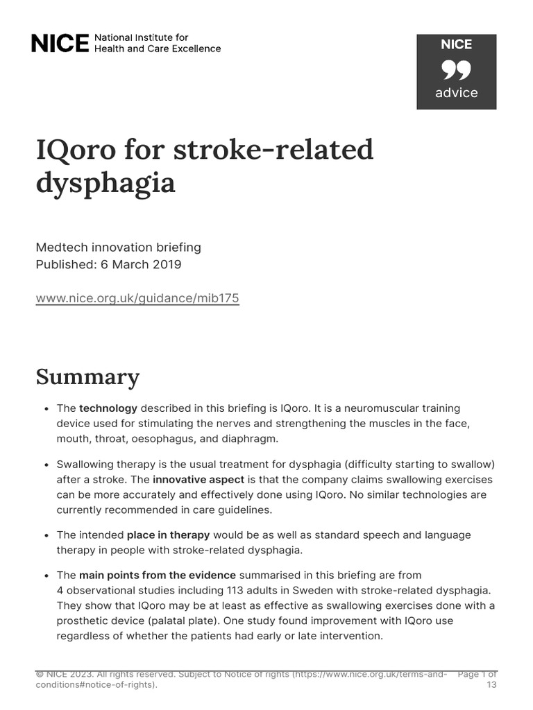 Iqoro For Strokerelated Dysphagia PDF 2285963639242693 | PDF | Stroke ...