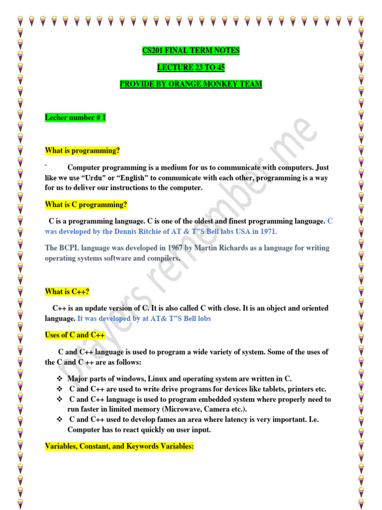 CS201 Programming Study Guide | PDF | Software | Software Development