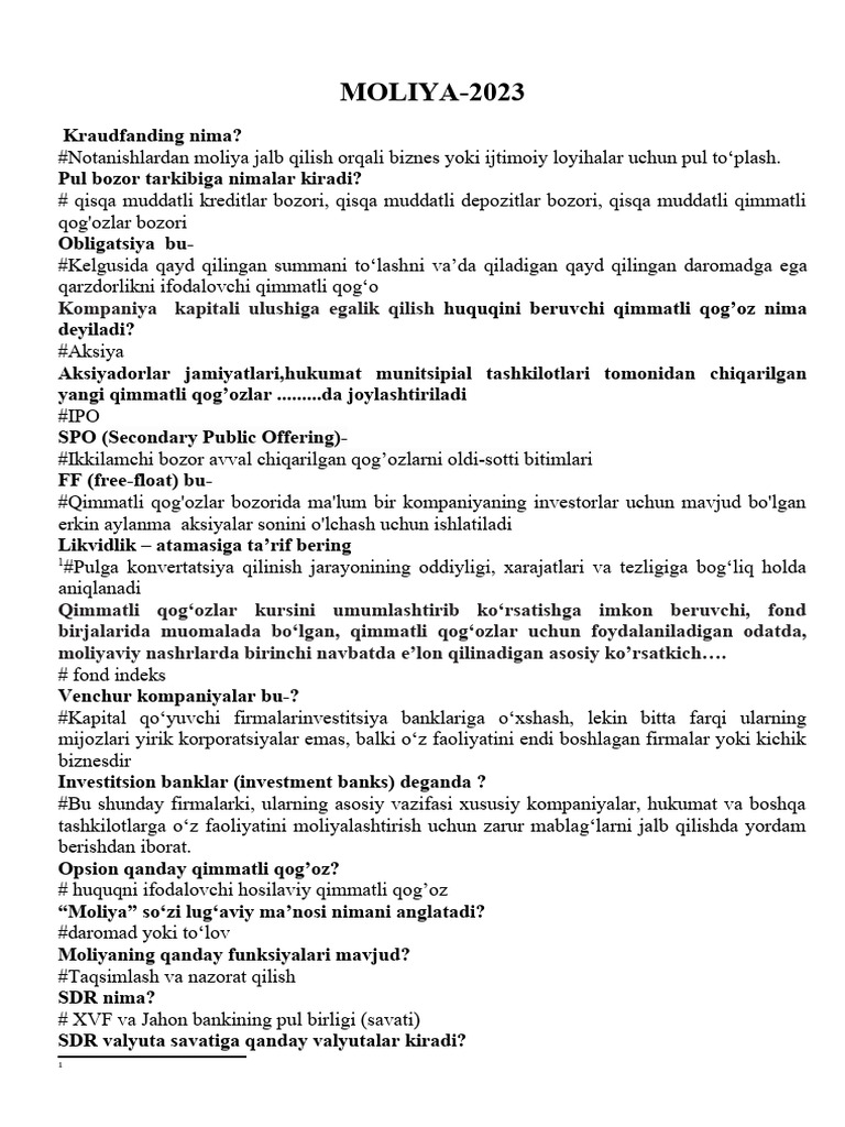 Moliya-2023 Kraudfanding Nima | PDF