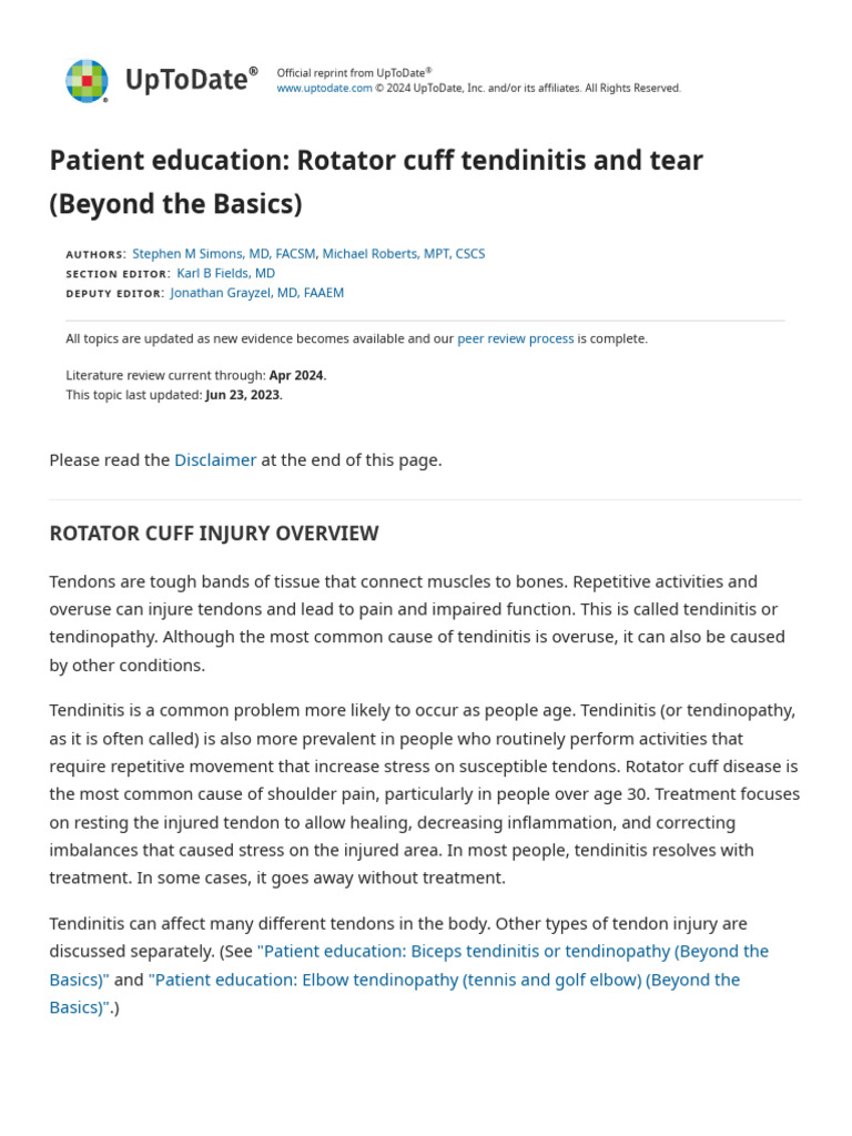 Patient Education_ Rotator Cuff Tendinitis and Tear (Beyond the Basics ...