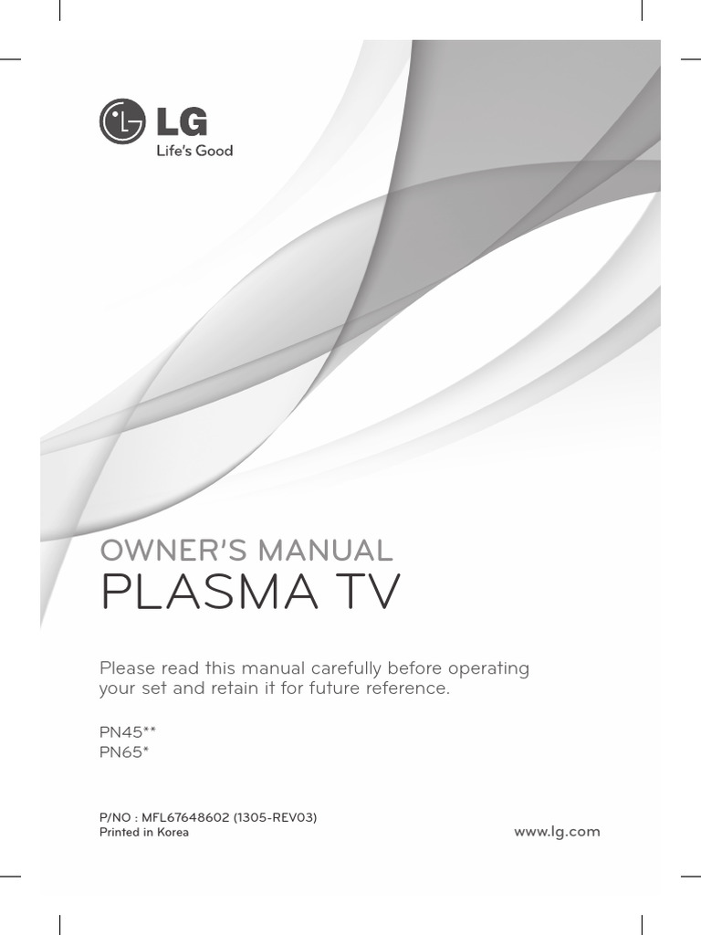LG Plasma TV Owner's Manual | PDF | Ac Power Plugs And Sockets | Cable ...