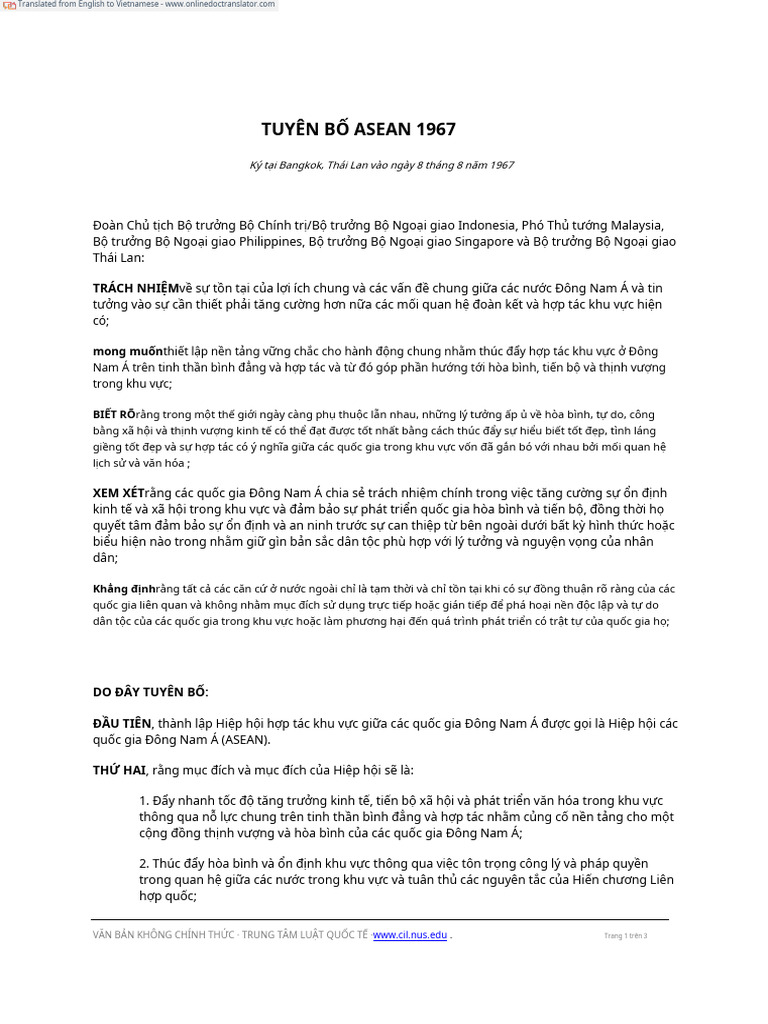 1967-ASEAN-Declaration en VI | PDF