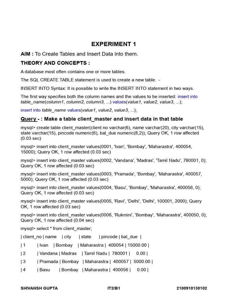 DBMS Lab File | PDF | Database Index | Table (Database) DBMS Lab File | PDF | Database Index | Table (Database)