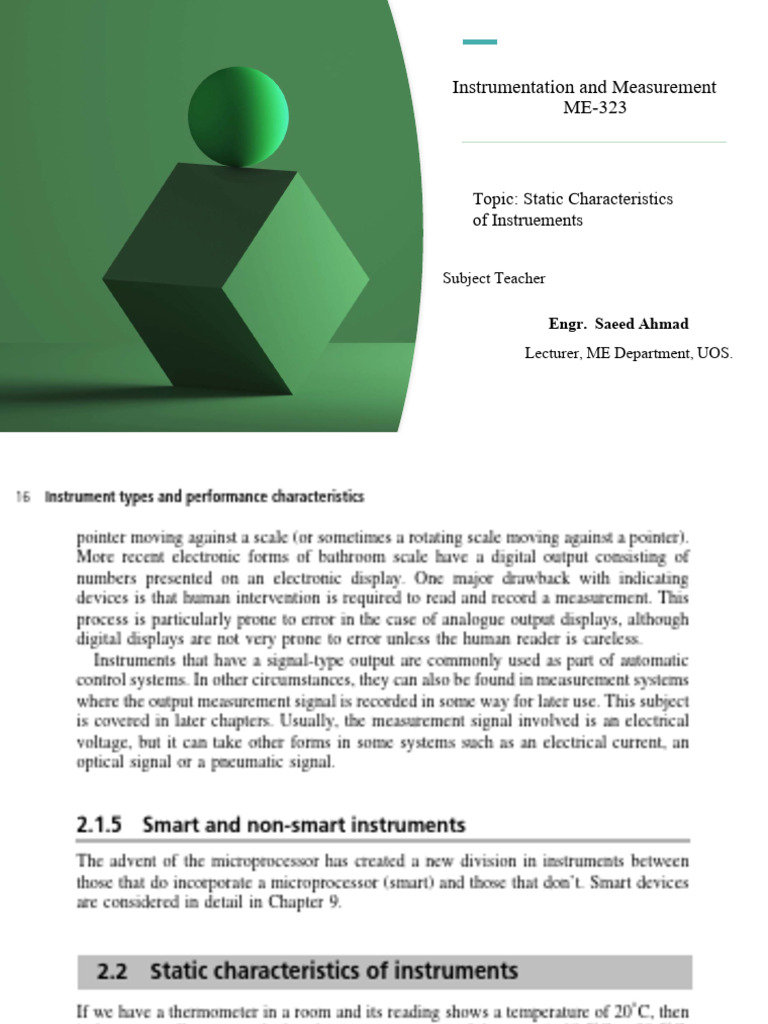 Lecture # 3, Static Characteristics of Instruments | PDF | Accuracy And ...