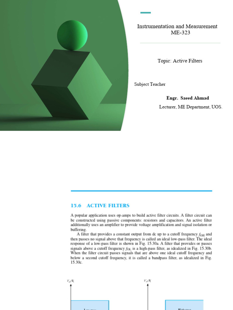 LECTURE # 13, SIGNAL CONDITIONING.2, ACTIVE FILTERS | PDF | Low Pass Filter | Electronic Filter