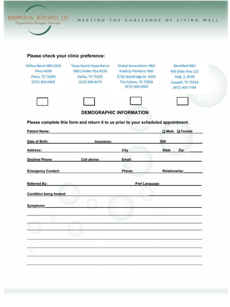 Baromedical HBO Patient Form | PDF | Epilepsy | Allergy