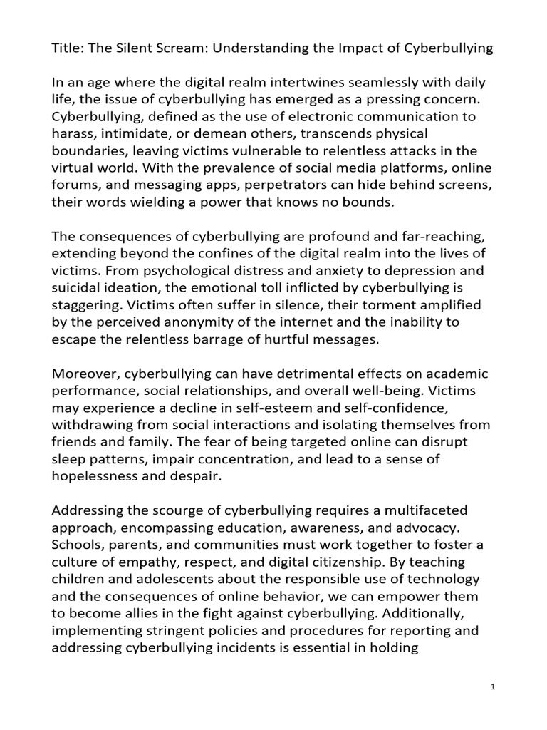 The Silent Scream-Understanding the Impact of Cyberbullying | PDF | Cyberbullying | Social ...
