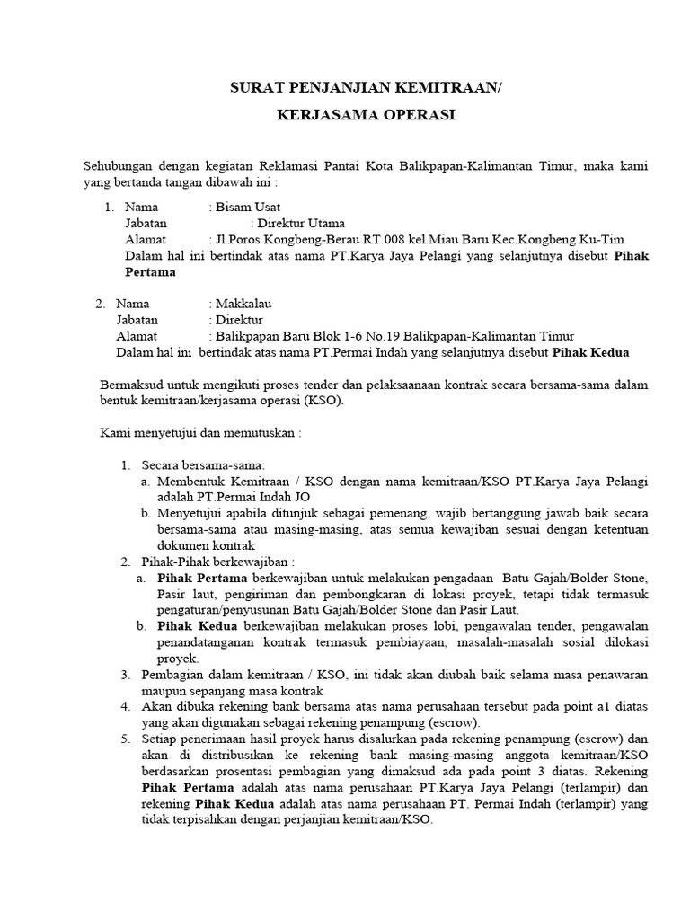 SURAT PENJANJIAN KEMITRAAN | PDF