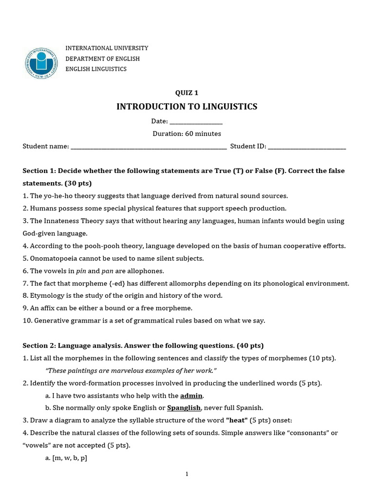 Quiz 1B | PDF | English Language | Word