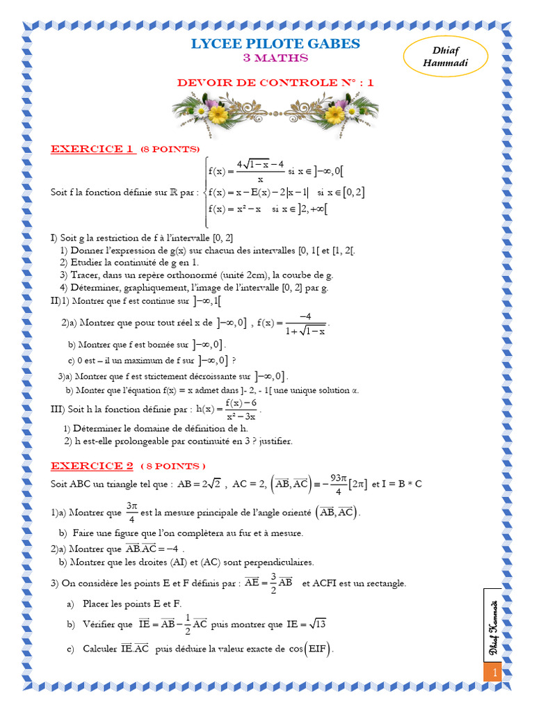 Devoir de contrôle Maths 2025 Gabes | PDF | Triangle | Géométrie ...