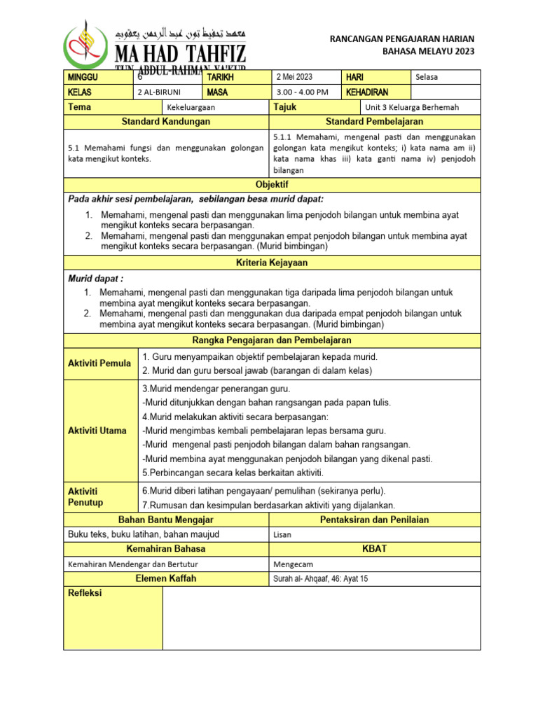 RPH Bahasa Melayu 2023 Tahun 2 - Mei | PDF