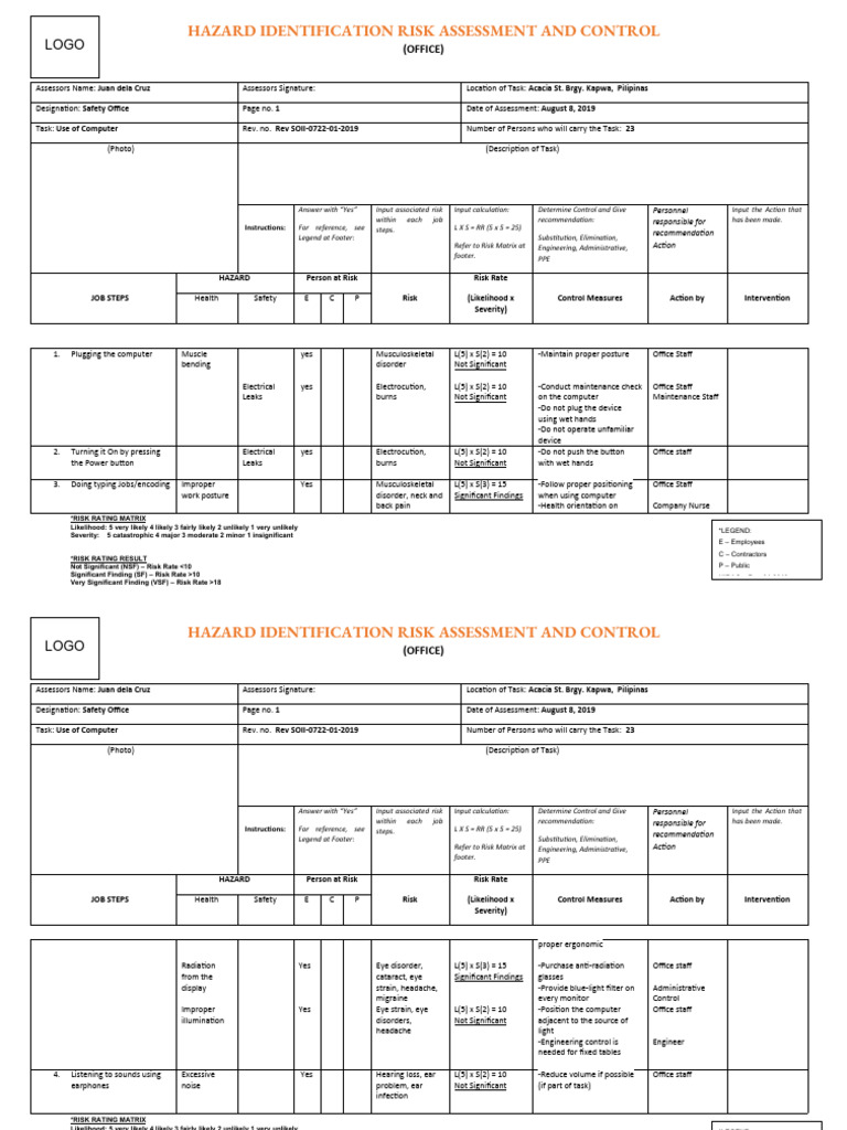 Safety HIRAC Use of Computer | Download Free PDF | Risk | Personal ...