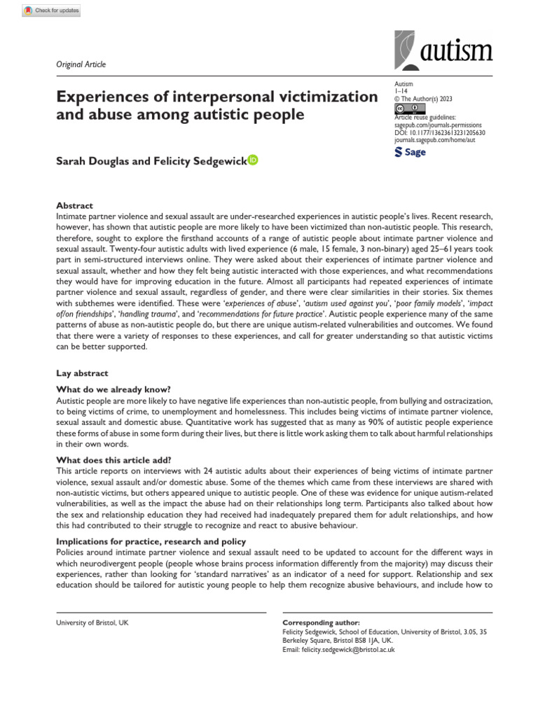 Autistic Experiences of Abuse and Violence | PDF | Autism Spectrum ...
