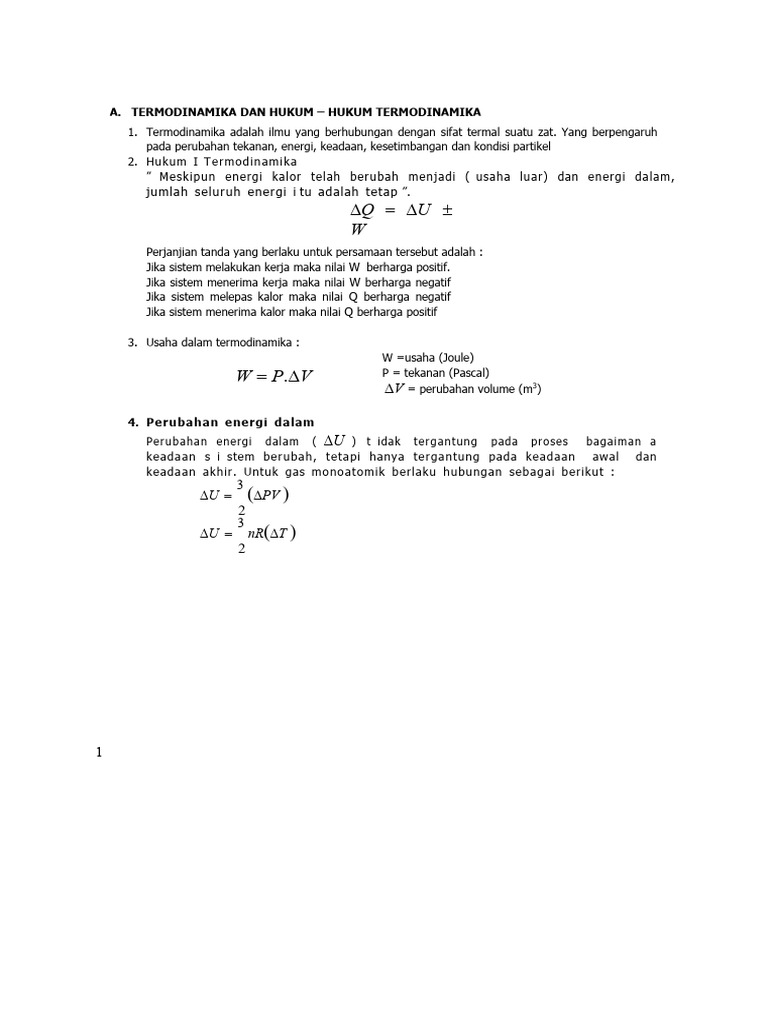 Fisika Bab 7 Rangkuman Hukum Termodinamika 11 Sma | PDF