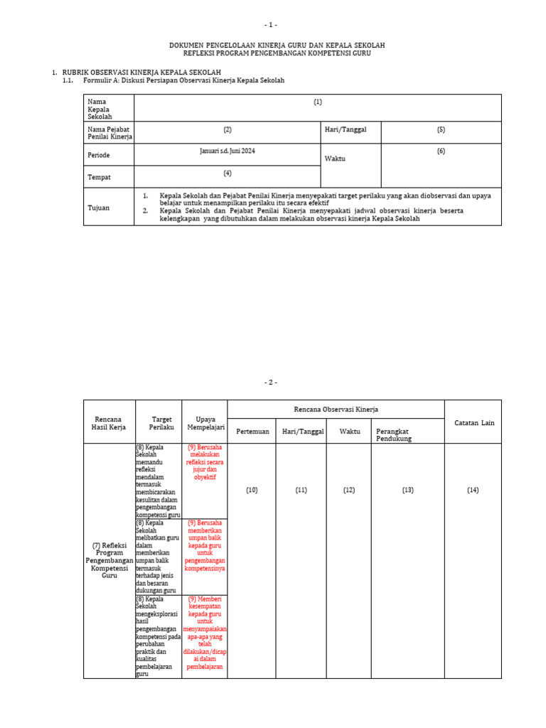 Observasi Kinerja Kepala Sekolah-Refleksi Program Penembangan Kompetensi Guru | PDF