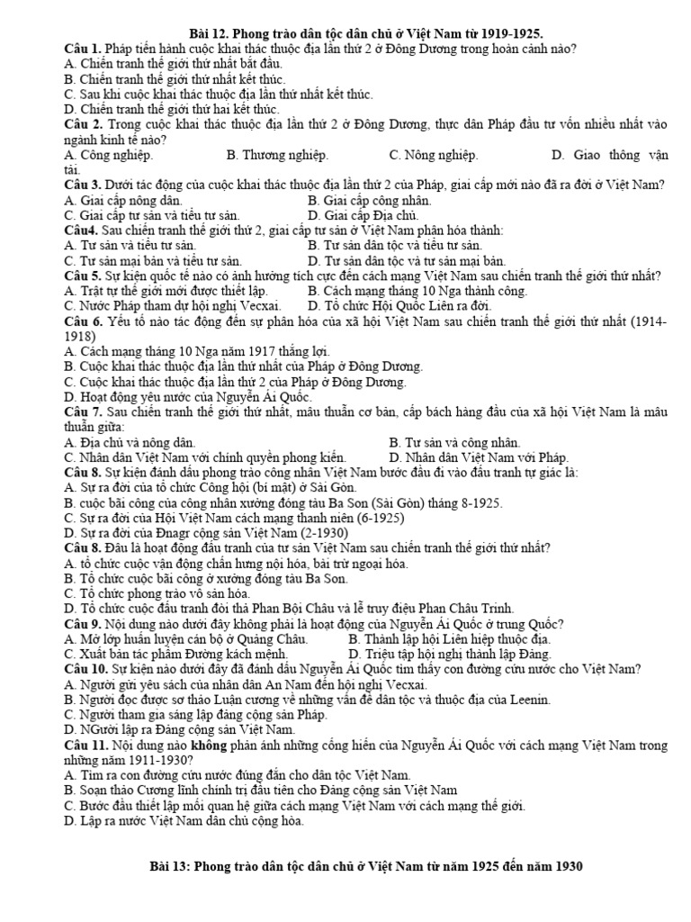 Đề cương cuối học kì I LS12 | PDF