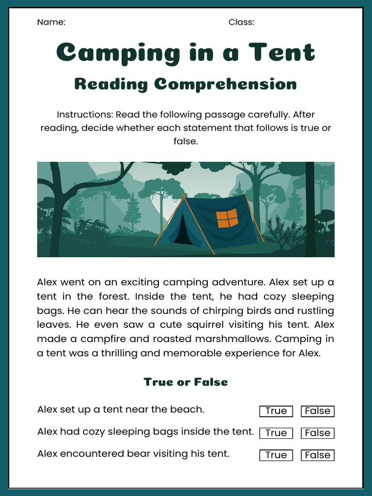 Camping Adventure Reading Comprehension | PDF | General Fiction
