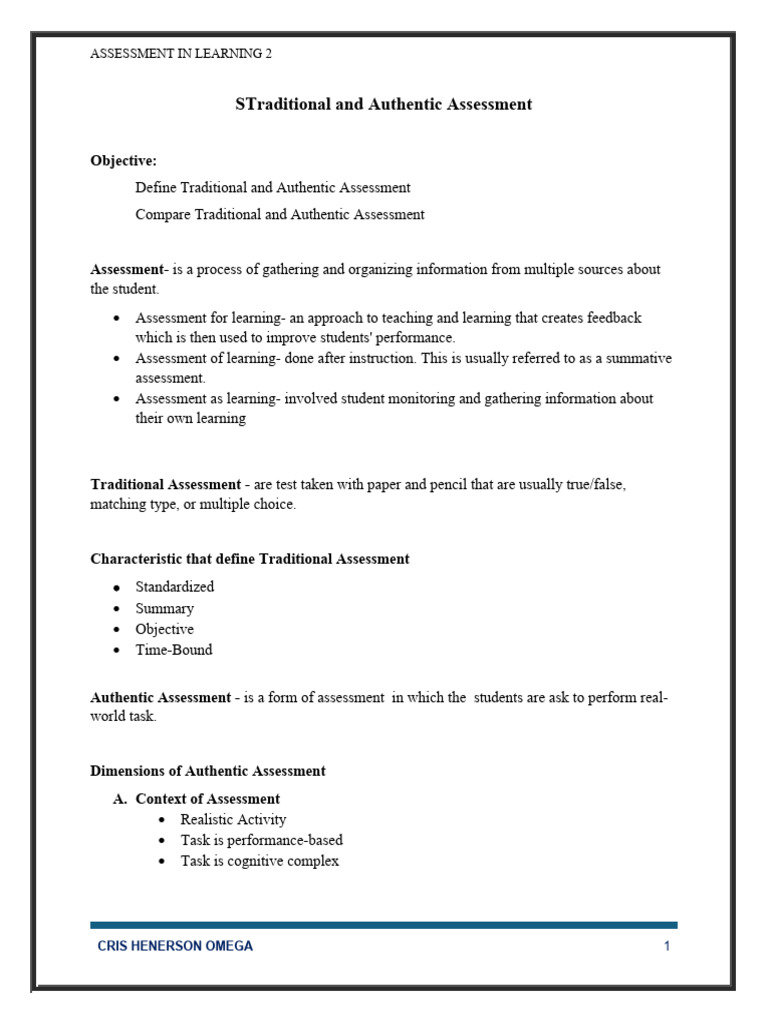 Omega Traditional vs. Authentic Assessment | Download Free PDF ...