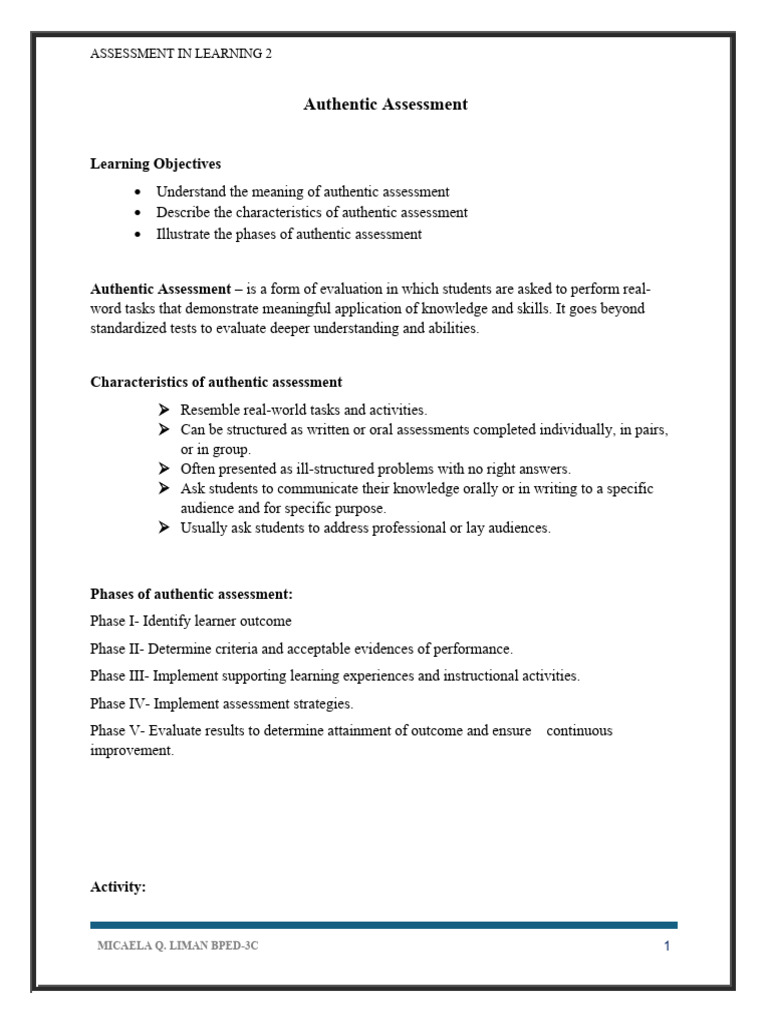 Liman - Authentic Assessment | PDF