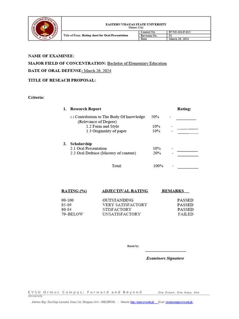 Beed 3a Thesis Presentation Ratingsheet | PDF | Science | Academia