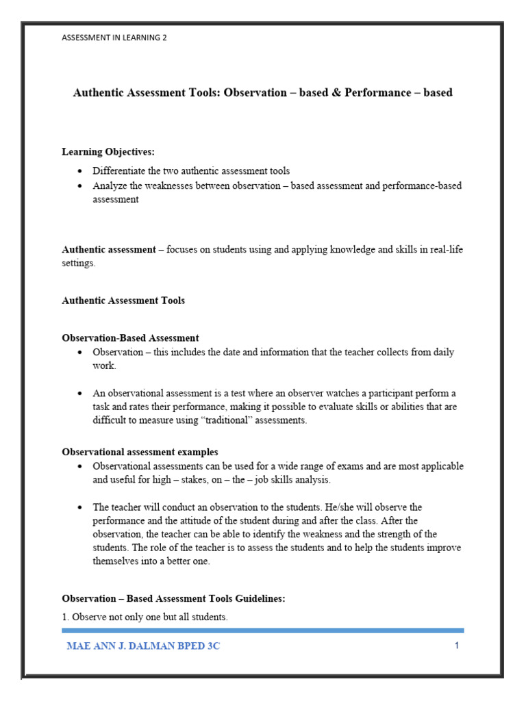 Authentic Assessment Tools Explained | PDF | Educational Assessment ...