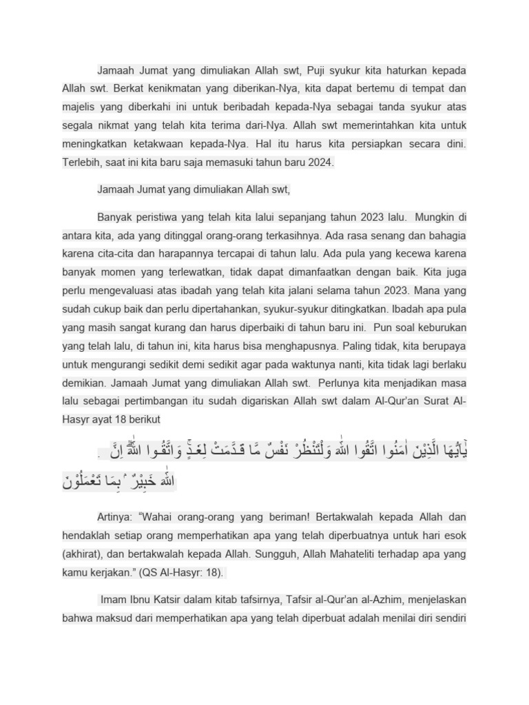 kHUTBAH jUMAT TAHUN BARU 2024 | PDF