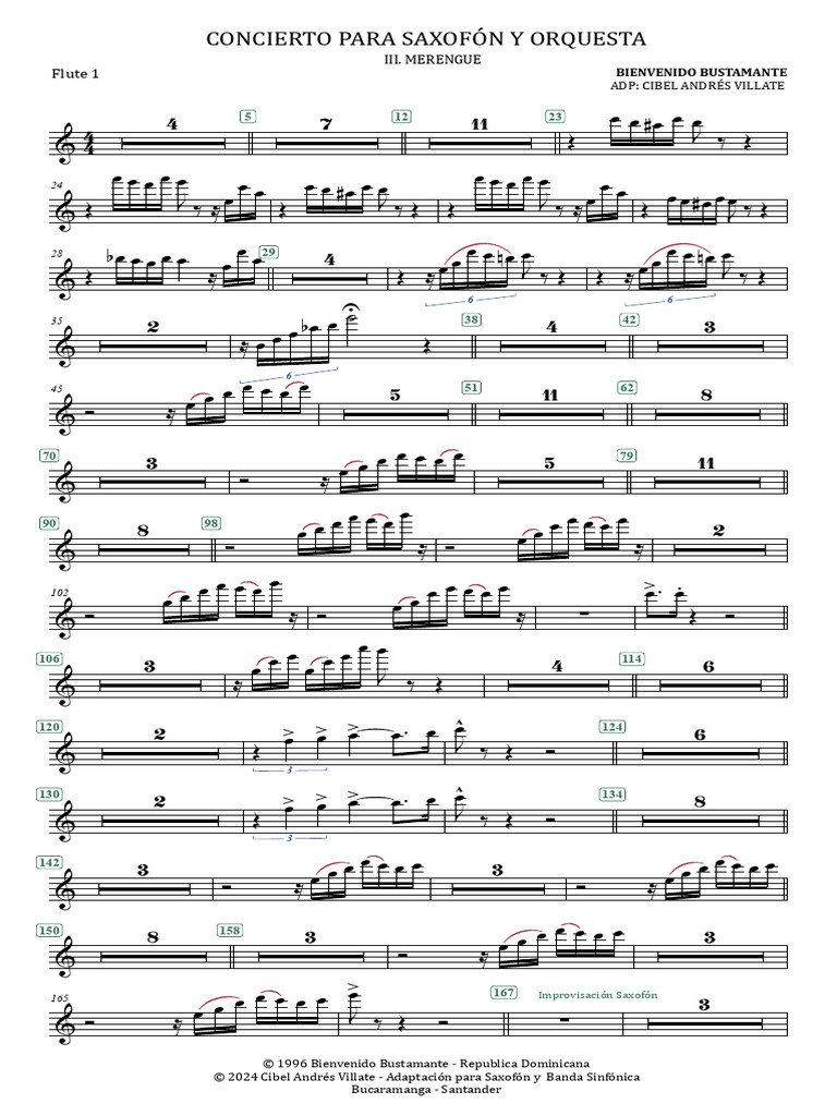 CONCIERTO PARA SAXOFON Y BANDA - BIENVENIDO BUSTAMANTE - Flute 1 | PDF