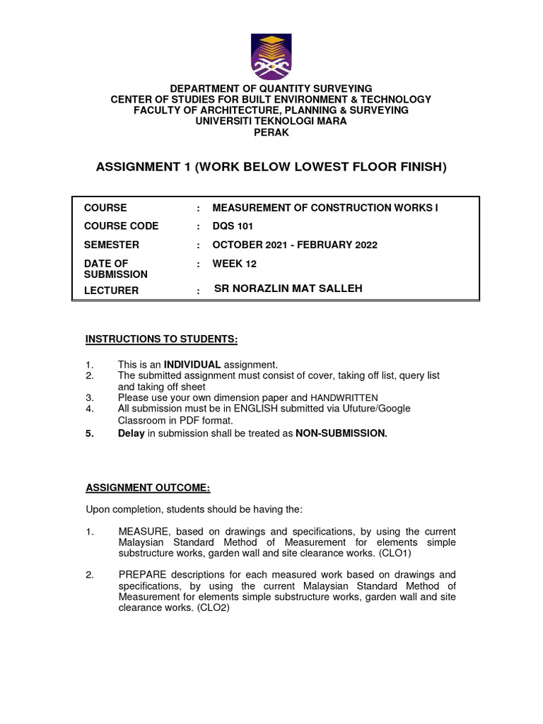 Assignment 1: Work Below Floor Finish | PDF | Technology & Engineering