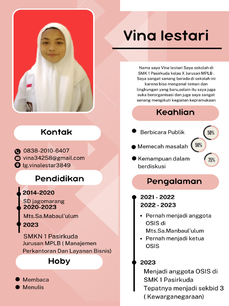 CV - Vina Lestari - SMK 1 Pasirkuda | PDF
