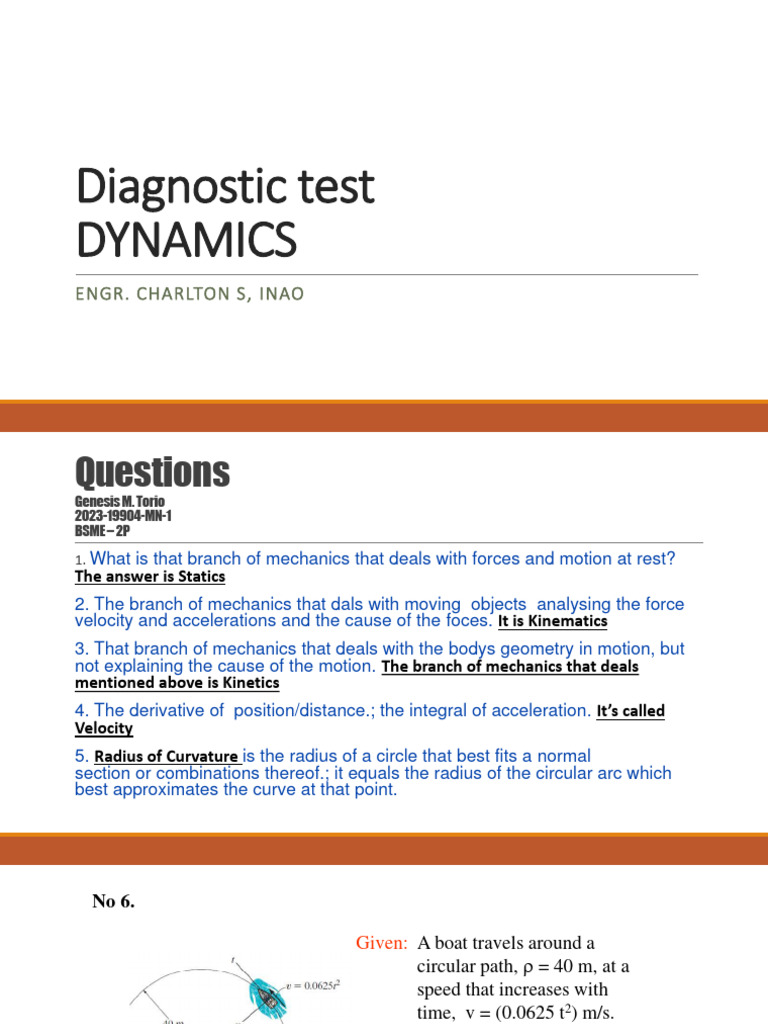 Motion Dynamics Diagnostic Test | PDF | Acceleration | Velocity