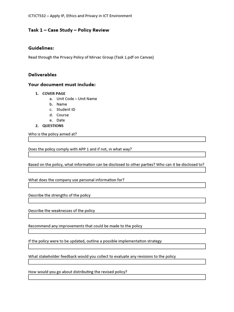 ICTICT532 Task Requirements | PDF | Policy | Privacy