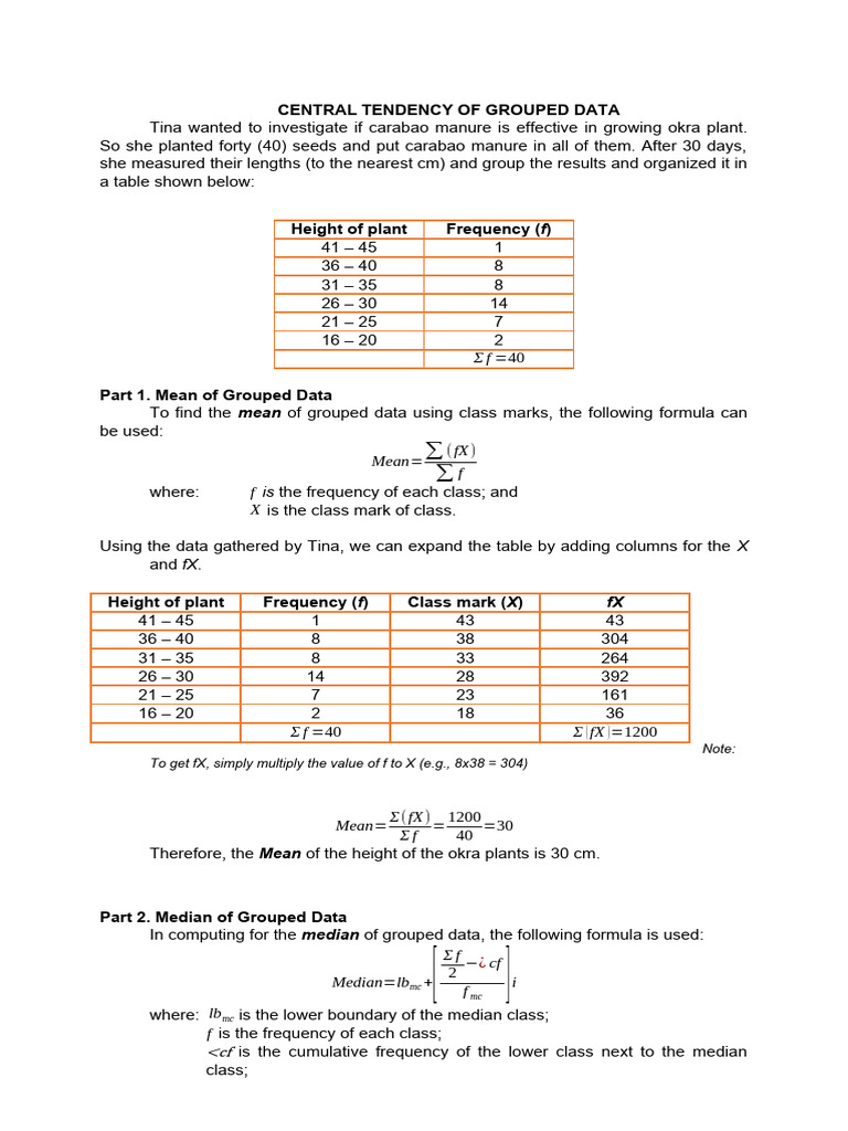 Central Tendency of Grouped Data | PDF | Mean