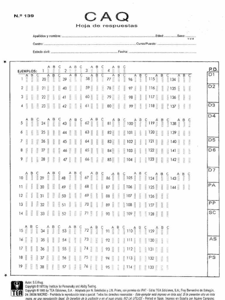 Hoja de Respuestas Caq | PDF