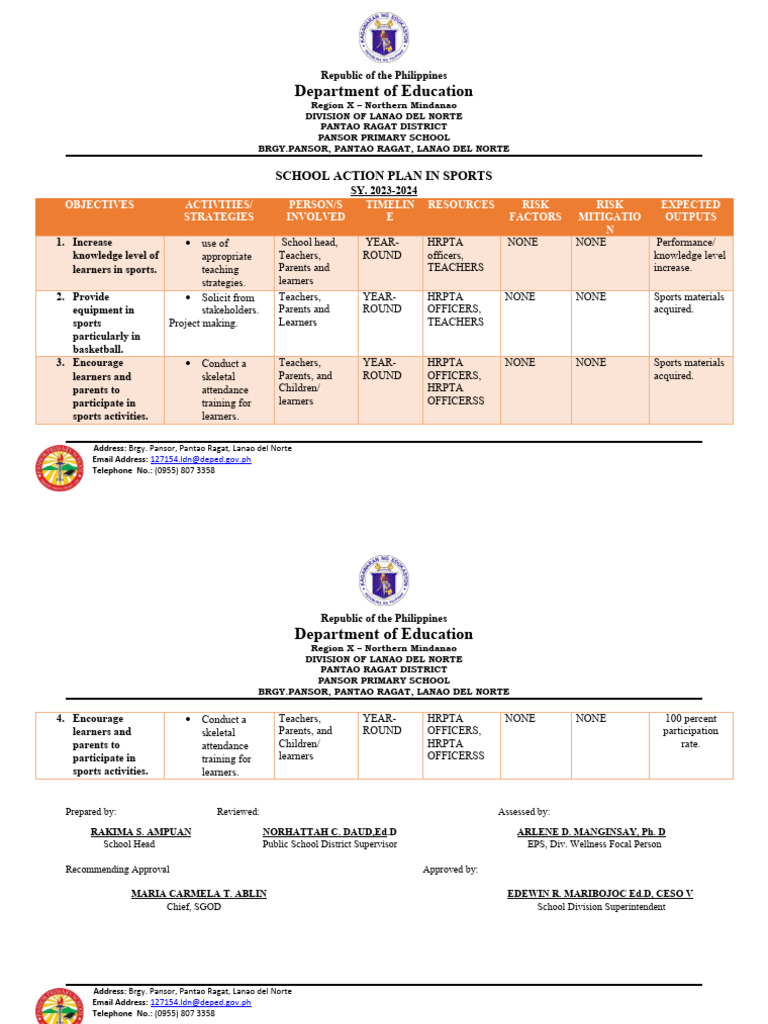 Action Plan Sports 2023-2024 | Download Free PDF | Learning | Behavior ...