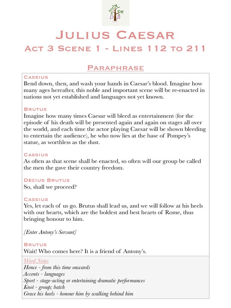 Julius Caesar Act 3 Scene 1 - Lines 112 To 211 - Paraphrase + Q-A | PDF | Mark Antony | Julius ...