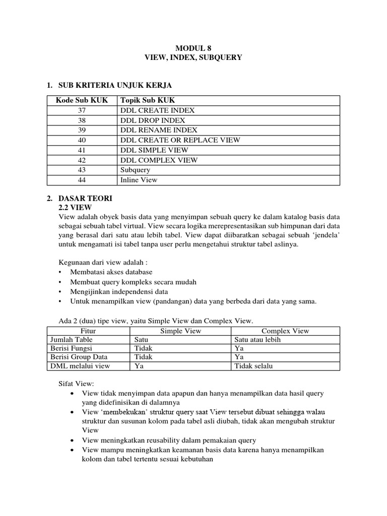 Panduan Lengkap tentang View dan Index SQL | PDF