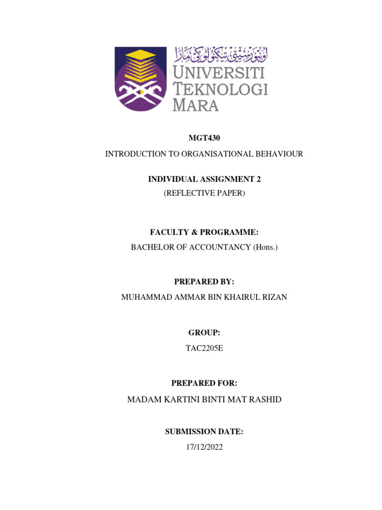 Reflective Paper MGT430 | PDF | Sleep | Stress Management