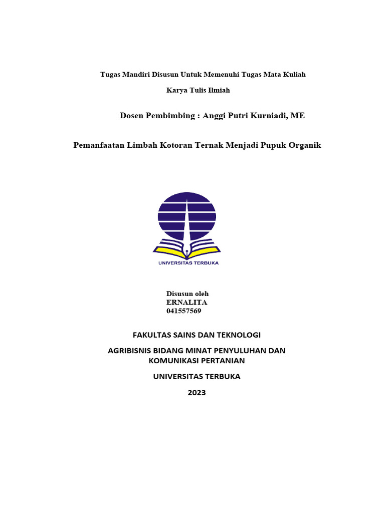 Pemanfaatan Limbah Kotoran Ternak Menjadi Pupuk Organik | PDF Pemanfaatan Limbah Kotoran Ternak Menjadi Pupuk Organik | PDF