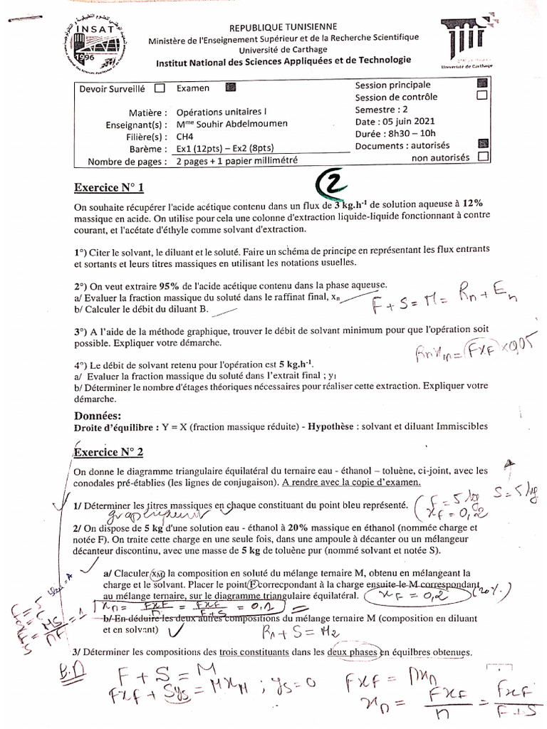 Examen Operations Unitaires 2021 | PDF